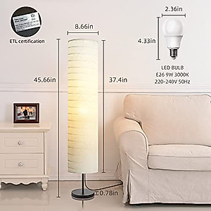 Modern Floor Lamp, Dimmable 3 Levels Brightness Paper Tall Lamp Standing Lamps with Lampshade, 55'' Minimalist Floor Lamps for Office, Kids Room, Reading, Home Decor (White)