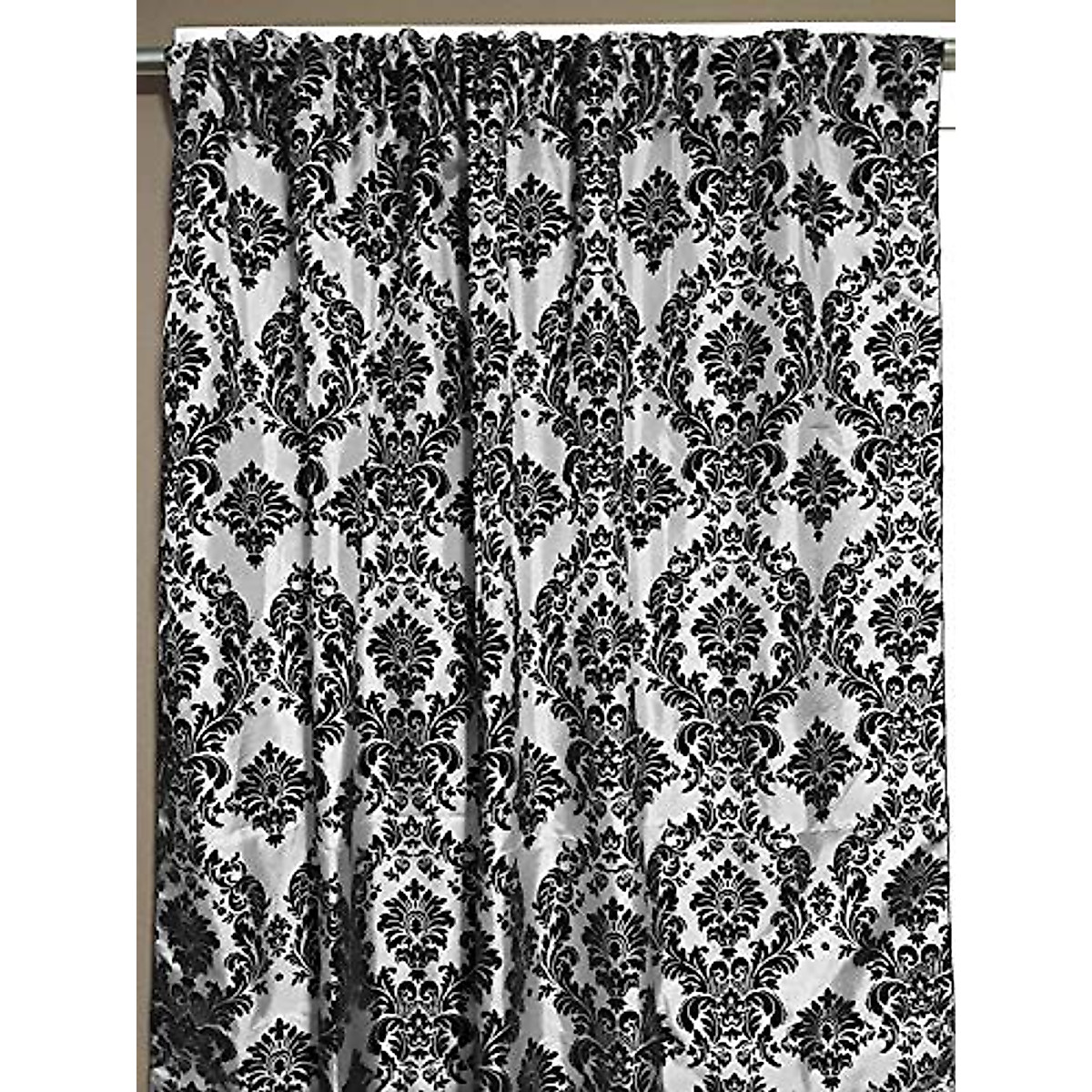 lovemyfabric Taffeta Flocking Damask Print Window Curtain Panel/Stage Backdrop/Photography Backdrop-Black on White (2, 56"X72")
