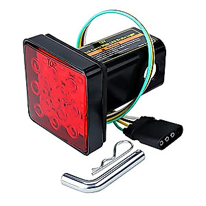 Cenipar Trailer Hitch Receiver Cover with 12 LEDs Red Brake Light with 2" Receiver for Towing Truck RV and SUV