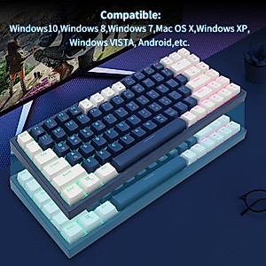 Chuangquan CQ84 Wireless Mechanical Gaming Keyboard, Compact 84 Keys, Programmable RGB Backlight, 60% Keyboard, Blue and White Keycaps for Ipad, Android/Windows Tablet, Desktop, PC Gamer(red Switch)