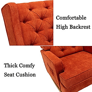 Dolonm Nursery Rocking Chair Upholstered Mid Century Modern Rocker Oversized Wingback Armchair for Living Room with Solid Wood Base (Orange)