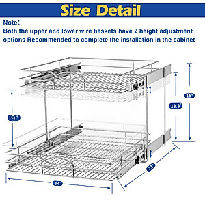 SIMCAS 2-Tier Pull Out Cabinet Organizer(14"W X 21"D), Individual Slide Out Basket Kitchen Cabinet Organizer, Cabinet Pull Out Shelves Kitchen Cabinet Organization for Kitchen Pantry, Bathroom, Chrome