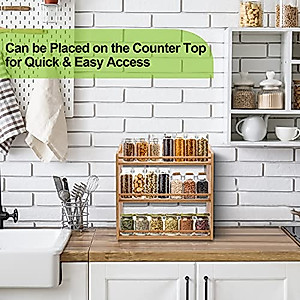 FoverOne 3-Tier Bamboo Spice Rack, 15.74" L x 5.11" W x 16.53" H, Wood Spice Jars Holder, Seasoning Rack Spice Bottle Shelf Organizer for Kitchen Countertop or Wall Mounting