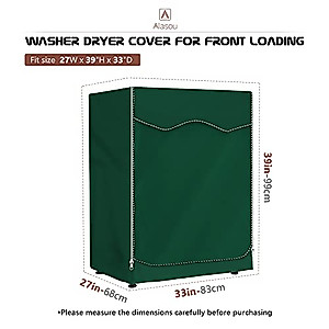 AlaSou Washer Dustproof Cover Front Load Washing Machine Dryer Protector Sunscreen Waterproof Cover (Dark Green, 27"W x 33"D x 39"H)