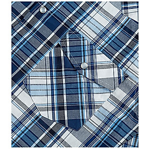 Western Shirts for Men with Snap Buttons Regular Fit Plaid Mens Long Sleeve Shirts Casual,Blue White 009, X-Large