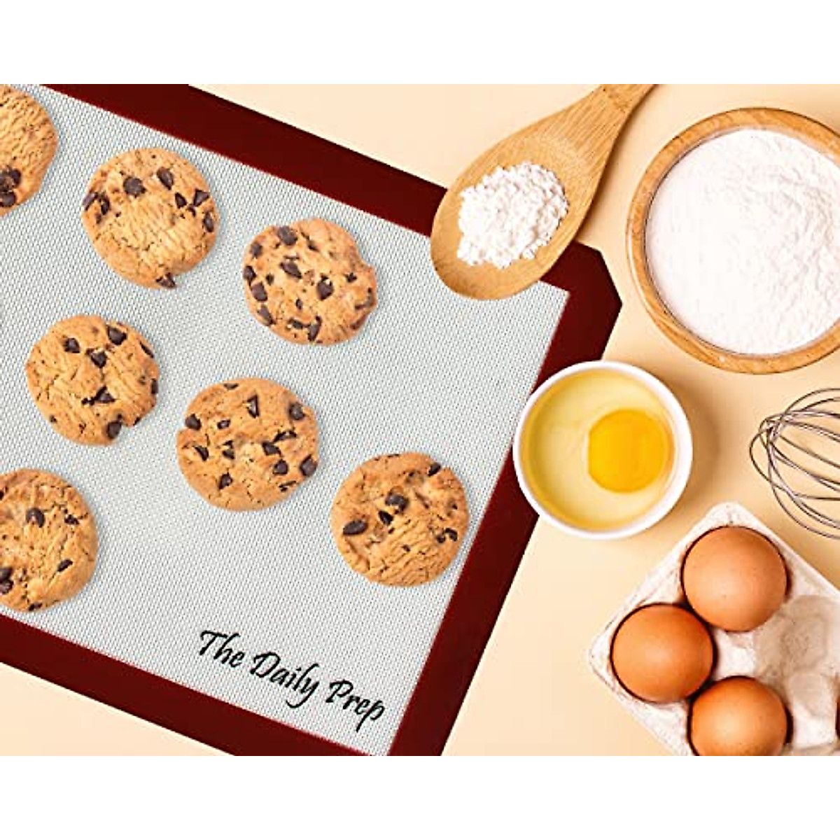 THE DAILY PREP Red Silicone Baking Mats, Nonstick Baking Sheets for Bake Pans & Rolling, Thick .75mm, Food Grade Oven Mat, Microwavable Silicone Sheet, Freezable- 11 5/8 in x 16.5 in (Pack Of 2)