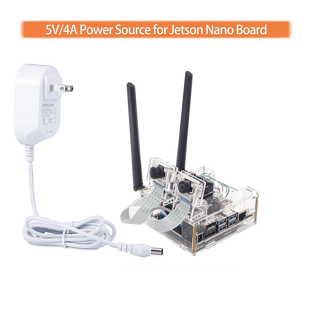 Makeronics AC 100V-240V Converter Adapter DC 5V 4A Power Supply US Plug 5.5mm x 2.1mm 4000mA Power Adapter for Jetson Nano (A02/B01/2GB)| Raspberry Pi 5 / 4B/3B+/3B with UL FCC Certificate