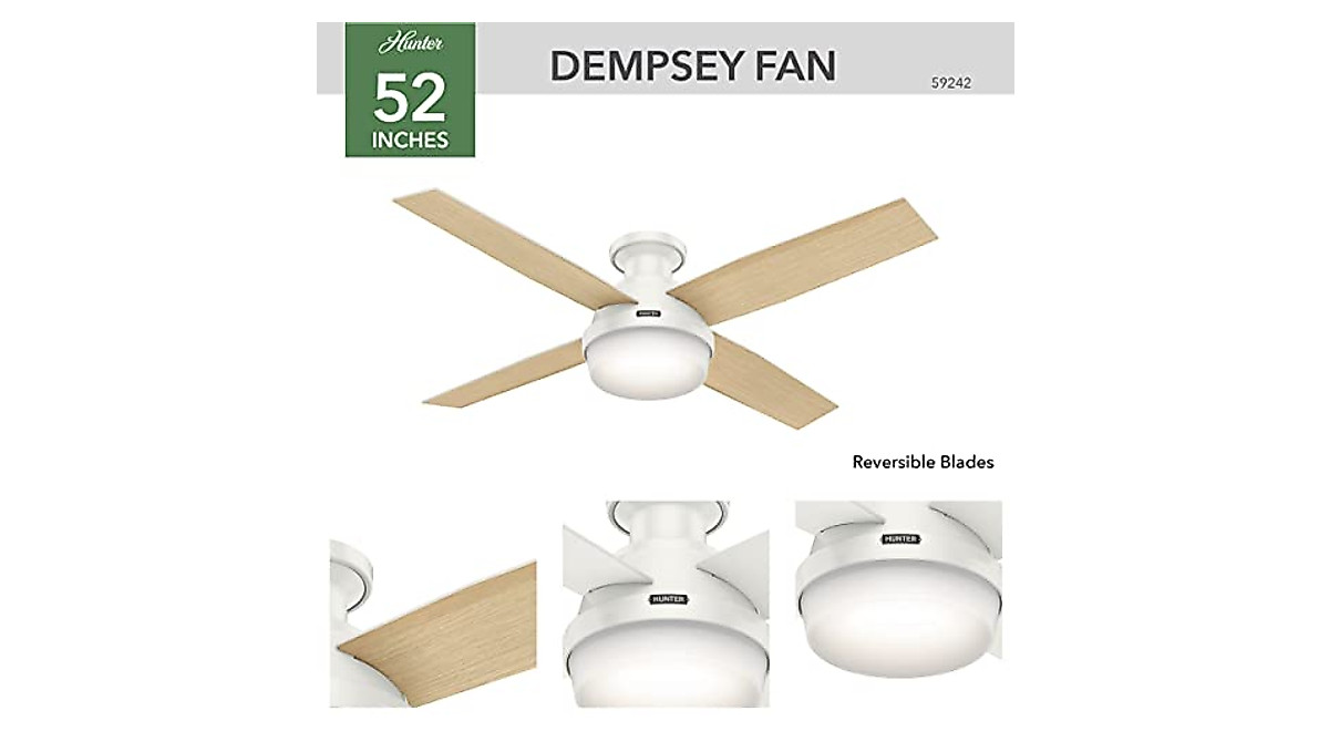 Hunter Dempsey Ceiling Fan with LED Light - Fresh White