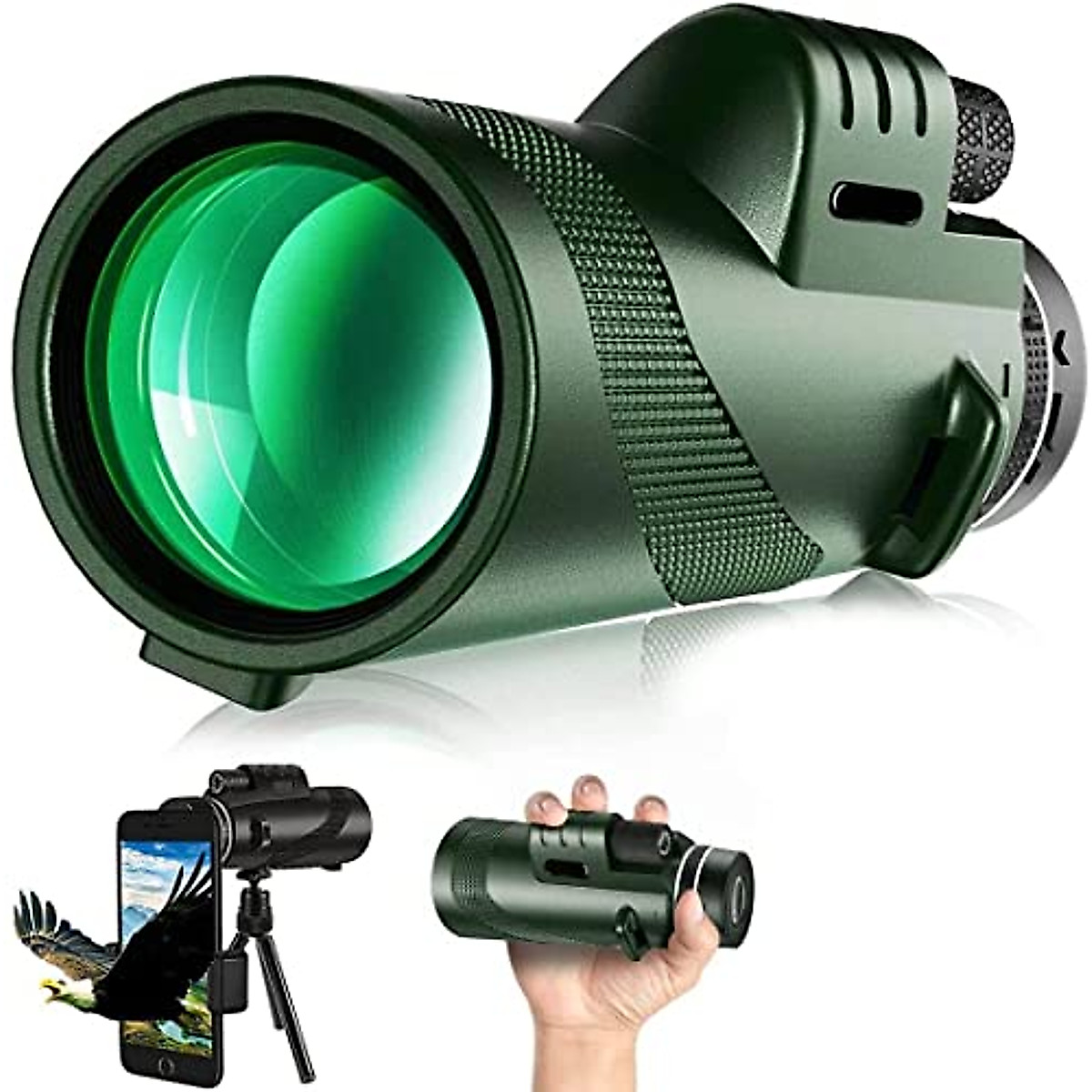 Powerful 80X100 HD Monocular Telescope, 12X Magnification Long Range Zoom with Tripod Phone Clip for Outdoor Hunting Camping Tourism