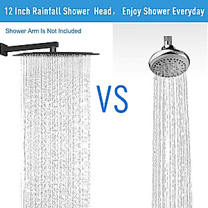 Rain Shower head, NearMoon High Flow Stainless Steel Square Rainfall ShowerHead, Waterfall Bath Shower Body Covering, Ceiling or Wall Mount (12 Inch, Matte Black)
