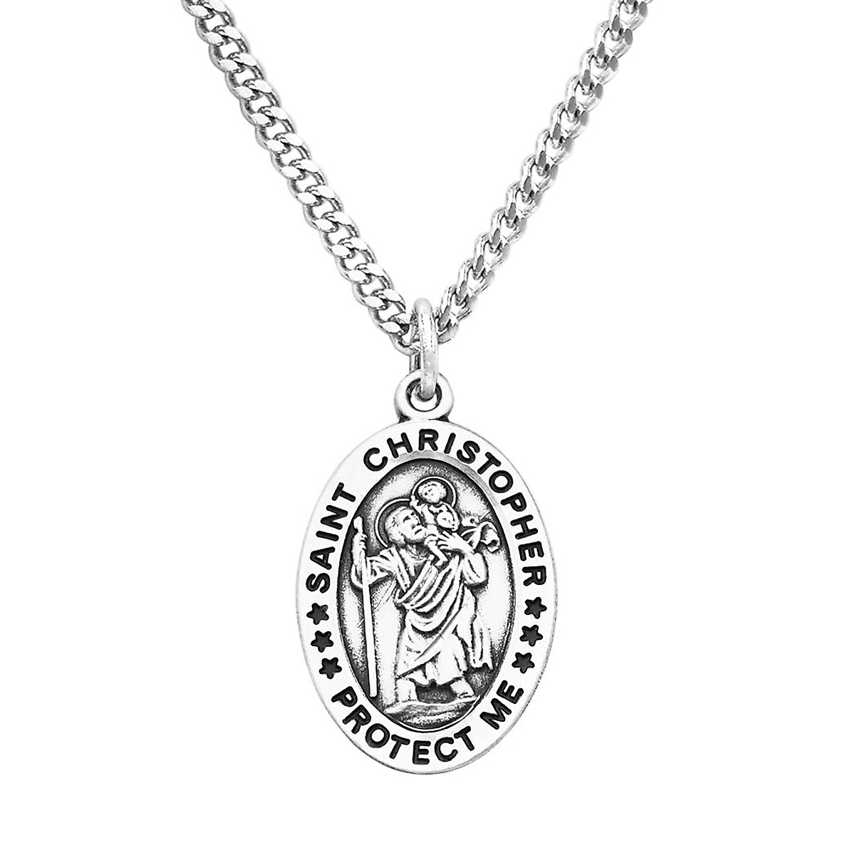 Rosemarie's Religious Gifts Women's Sterling Silver Saint Christopher Protect This Athlete Sports Medal Pendant Necklace, 18" (Lacrosse)