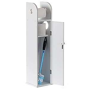 Small Bathroom Toilet Paper Roll Holder with Storage Cabinet and Extra Slot for Tissue Roll, White