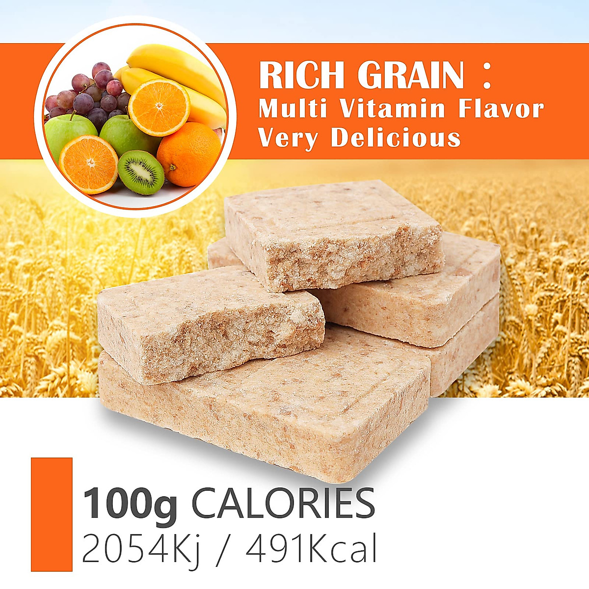 Emergency Food Ration Bars, Multi Vitamin Flavor Survival Tabs Supply for Outdoor Camping Emergency Snowstorm Earthquake Disaster Preparedness Kit With Long Self Life 12 Count，Multi Vitamins