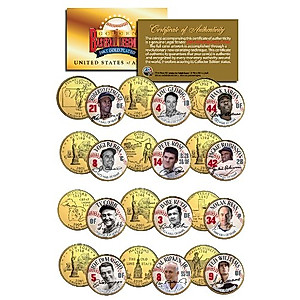GOLDEN BASEBALL LEGENDS Hall of Fame State Quarters 12-Coin Set Gold Plated
