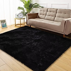 Zacoo 9x12 Extra Large Area Rugs for Living Room,Super Soft Fluffy Modern Bedroom Carpet Rug Indoor Modern Plush Shaggy Floorcover Fuzzy Solid Home Decor Rug Non Slip Throw Rug Kids Room Nursery,Black