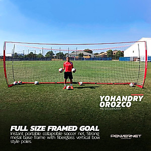 PowerNet Carli Lloyd Soccer Goal 24 x 8 | Regulation Goal Size | Portable Instant Net | Collapsible Metal Base | Quick Setup Easy Storage | 1 Goal+1 Wheeled Carrying Bag | Full Size