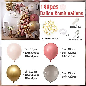 YSF 148 PCS Rose and Pink Balloon Garland Arch Kit, Gold Chrome balloons Latex Balloons Rose Gold Butterfly Stickers Wall Decor for Wedding Party Birthday Bridal Shower Baby Shower Girl Boy Decoration