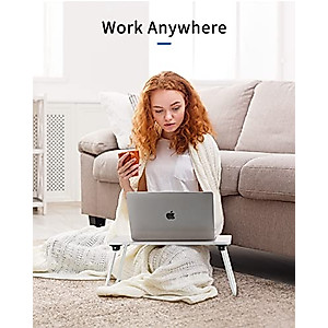 Folding Lap Desk, Ruxury Laptop Stand Bed, Breakfast Serving Tray, Portable & Lightweight Mini Table, Lap Tablet Desk for Sofa Couch Floor - White