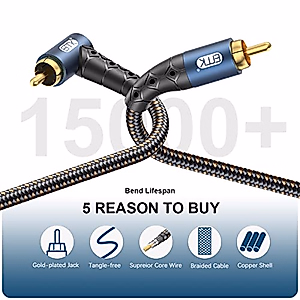 EMK RCA Subwoofer Cable 90 Degree RCA to RCA Audio Cable 24K Gold-Plated Nylon Braided Double Shielded Digital Analogue Supports Amplifiers,Home Theater,Hi-Fi Systems,Subwoofer(10ft/3m)