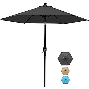 OUTDOOR WIND 9FT Durable Umbrella Outdoor Patio Table Market Umbrella with Push Button Tilt and Crank,Dark Grey