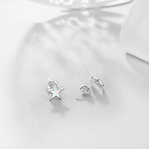 Cuoka Moon and Star Earrings 925 Sterling Silver Opal Star Moon Stud Earrings,Opal Celestial Star Earrings Jewelry for Women Daughter