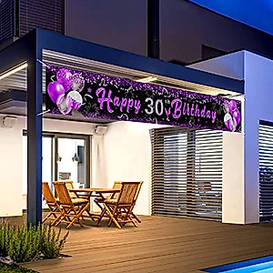 Purple 30th Birthday Decorations for Women, Black Purple Silver Happy 30th Birthday Yard Banner Purple 30th Birthday Yard Sign for 30th Birthday Anniversary Party Supplies Indoor Outdoor Decor