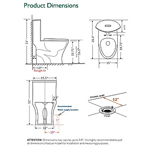 WinZo Elongated One Piece Toilet 3-in Dual Flush with Soft Closing Seat For Modern Bathroom,White (5020)