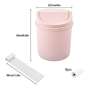 2 Pcs Small Trash Can with Lid,Mini Trash Can with 4 Rolls of Small Trash Bags,3L Tiny Desktop Waste Basket Garbage Bin for Home, Office, Kitchen, Vanity, Tabletop, Bedroom, Bathroom(White + Pink)