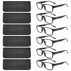 BLS BLUES Reading Glasses for Women/Men Blue Light Blocking, Computer Readers Anti Migraine/Eye Strain Blocker Eyeglasses 6 Packs with Soft Case (Mix2 1.5)