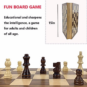 15" Wooden Chess Sets for Adults Portable Folding Chess Game Board Set - Gift for Kids