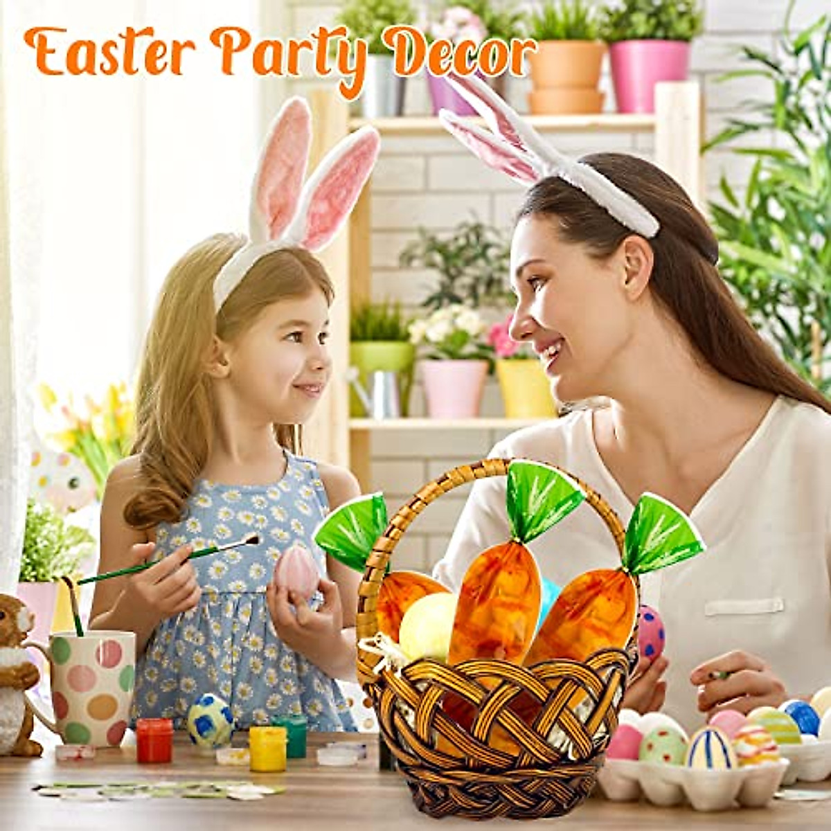 ISKYBOB 100 Sheets Carrot Shape Candy Bag Easter Bunny Plastic Cone Cellophane Rabbit Treat Triangle Pouch Gift Wrapper with Twist Ties for Birthday Party, Baby Shower, Easter Decor