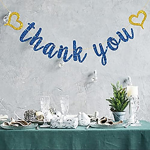 INNORU Thank You Banner Navy Blue Glitter, Wedding Bridal Shower, Thanksgiving Day Party Decorations, Engagement Party Banner, Perfect Wedding Party Decoration Suppllies