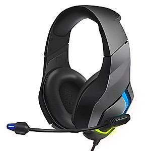 GoldenPlayer Gaming Headset with Microphone for PS5, PS4 Headset with Mic, Xbox One Headset, Gaming Headphones with mic, Wired Headsets for PC Laptop with Stereo Surround Sound & LED Light
