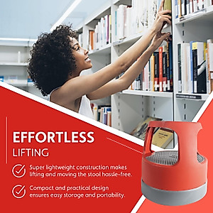 Cramer Scooter Stool, Round, 2-Step, 15", Step and Lock Wheels, 300 lb Capacity, Red