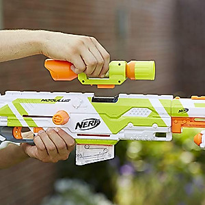 NERF Longstrike Modulus Toy Blaster with Barrel Extension, Bipod, Scopes, 18 Elite Darts & 3 Six-Clips (Amazon Exclusive)