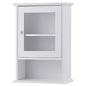 Thaweesuk Shop Wall Mounted Bathroom Cabinet Storage Organize Hanging Medicine Adjustable Shelf MDF White Tempered Glass 14" W x 7" D x 20" H of Set