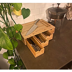 Chef Space Large Bamboo Sushi Prep Cutting Board with Space-Saving Storage Trays - 16" x 10"