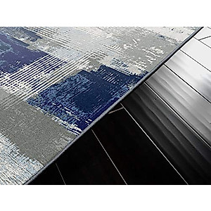 Brumlow MILLS Zora Abstract Machine Washable Indoor/Outdoor Area Rug for Home Office, Living Room or Bedroom Carpet, Dining or Kitchen Runner Rug, 5' x 7'6", Blue