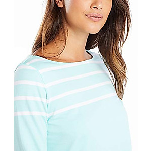 Nautica Women's Boatneck 3/4 Sleeve 100% Cotton Shirt, Aruba Blue, Large