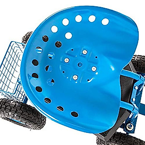 kinbor Garden Cart Rolling Work Seat with Tool Tray Outdoor Utility Lawn Patio Yard Wagon Scooter for Planting with Adjustable Handle 360 Degree Swivel Seat, Blue