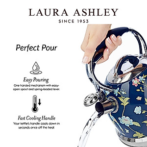 VQ Laura Ashley Elveden Navy 3L Stainless Steel Tea Kettle Stovetop Whistling Teapot for Induction, Gas Hob or others. Silicon Coated Cool Handle & Push Button Mechanism Vintage Stove Top Kettle