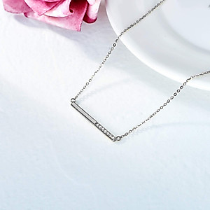 14K Solid Gold Diamond Bar Necklace for Women, 0.1 ct Round Natural Diamond White Gold Bar Pendants Fine Jewelry for Wife, Mom, Girlfriend (E-F, SI2-I1) 16"-18"