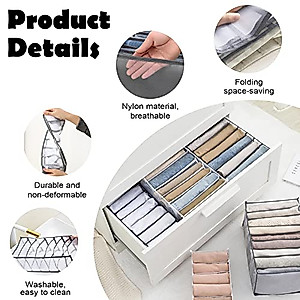 Wardrobe Clothes Organizer 4pcs Large, 7 Grids Foldable Closet Drawer Organizers Portable Storage Clothing Storage Mesh Bins Box for Jeans Pants T-Shirt Sweaters Underwear for Bedroom