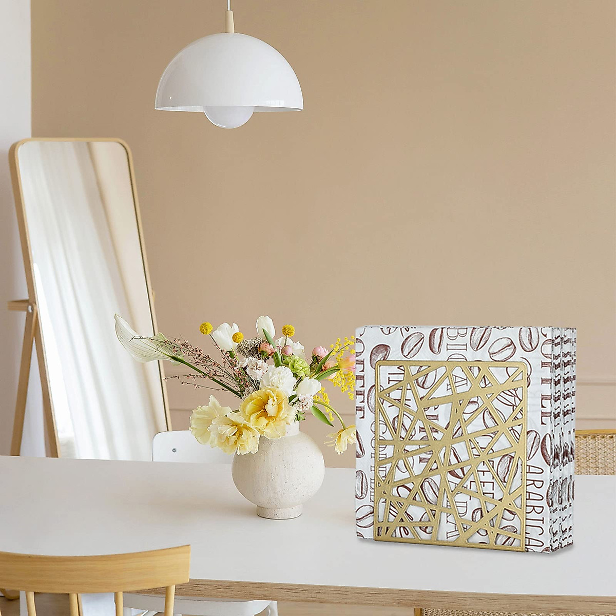 Gold Napkin Holder, Vintage Metal Freestanding Tissue Dispenser for Table,Cocktail Tabletop Paper Stand for Bar Dinner Home Kitchen Restaurant Picnic Party