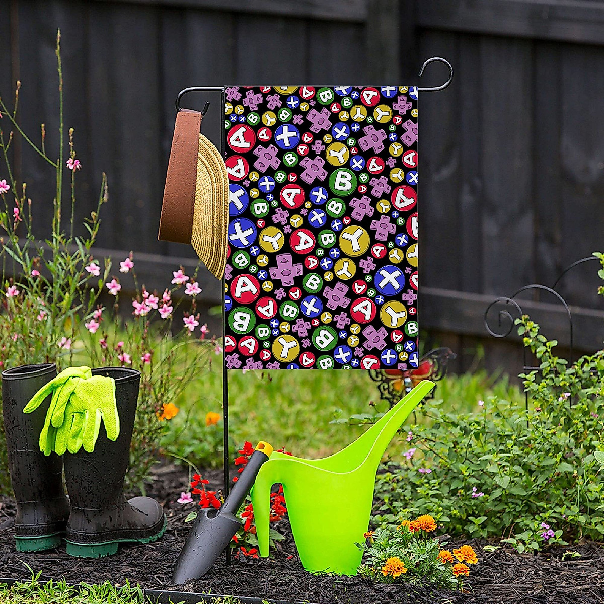 LookHUMAN Video Game Controller Buttons Pattern Fun Garden or Yard Flag