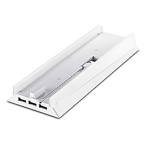 KlsyChry Vertical Stand for PS4 White, Blue Light Base Led PS4 Bracket Mount Holder Stand for PlayStation 4 Console with 3 USB Hub Ports -White