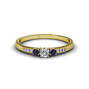 TriJewels Diamond & Blue Sapphire Women Three Stone Engagement Ring 0.42 ctw 14K Yellow Gold-4.5