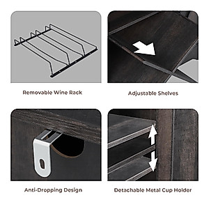 VVFLU Sideboard Buffet Cabinet with Storage Kitchen Farmhouse Coffee Bar Cabinet, Drawers, Removable Wine Rack, Wine Glass Rack, Barn Doors, Adjustable Shelves for Dinning Room, Brown (Dark Wood)