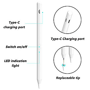 Stylus Pen Compatible with iPad/iPad Pro, iPad Pro Pen with Tilt and Palm Rejection for iPad 6th, iPad Mini 5th, iPad Air 3rd Gen, iPad Pro (11/12.9")