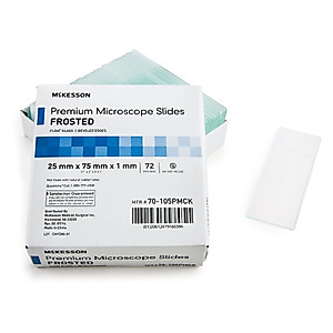 McKesson Premium Microscope Slides, Frosted, Float Glass, Beveled Edges, 25 mm x 75 mm x 1 mm, 72 Count